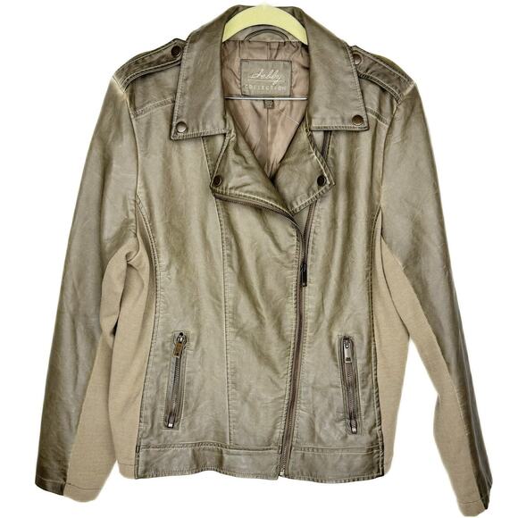 Sebby | Jackets & Coats | Sebby Collection Green Faux Leather Knit ...